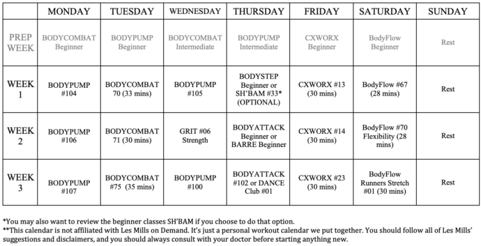 LES MILLS on Demand Workout Calendar - Free Printable