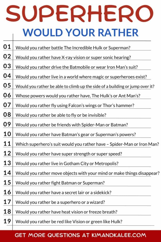 70 Fun Would You Rather Superhero Questions for Kids